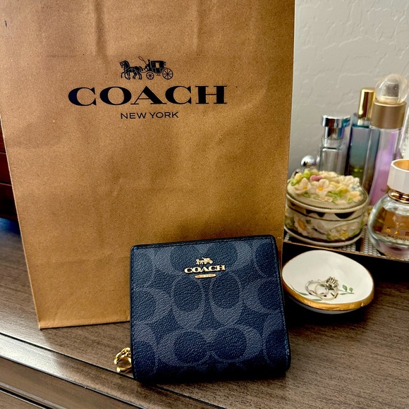Coach | Bags | Coach Wallet In Signature Canvas Blue And Gold | Poshmark